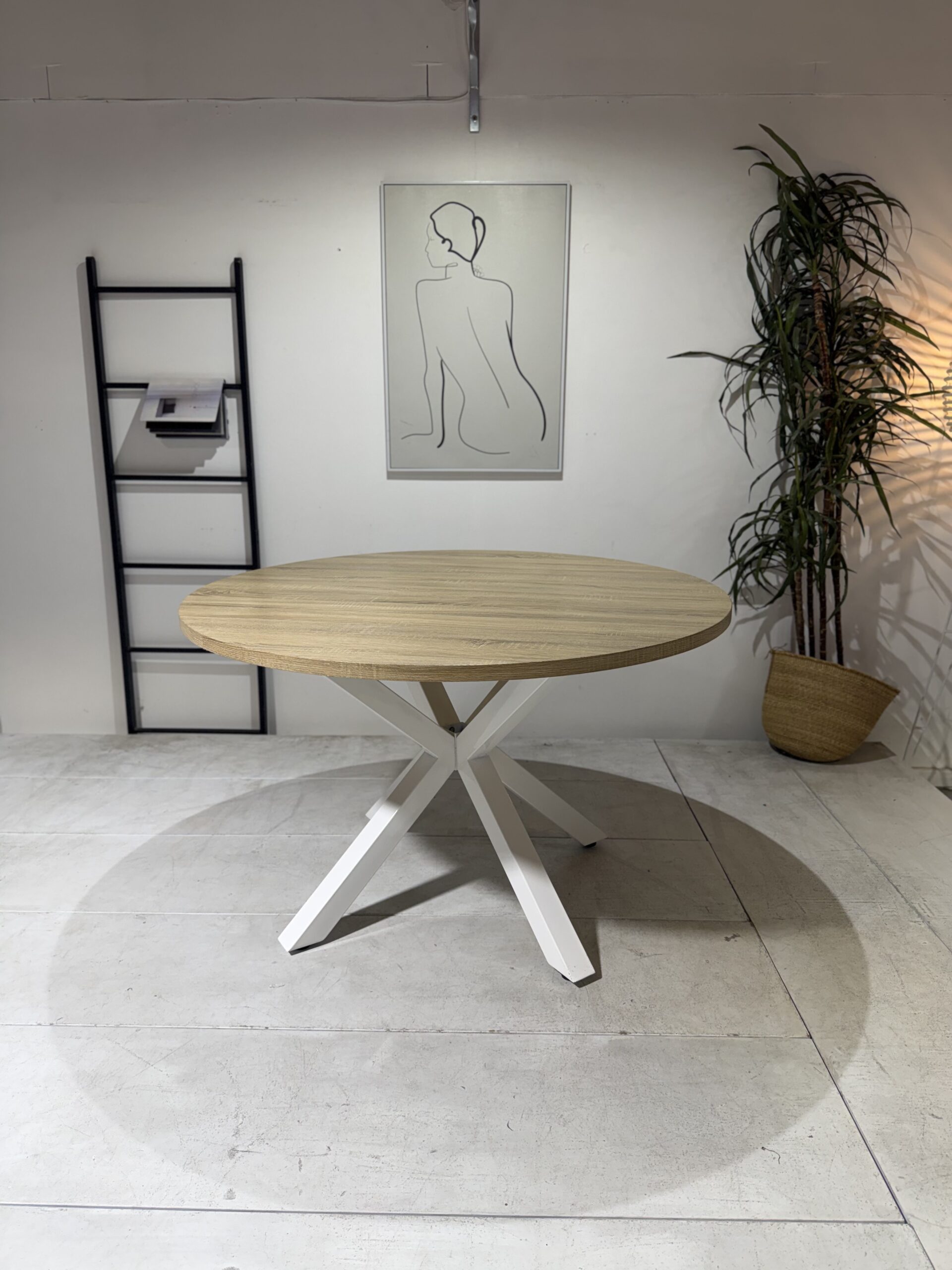 Ryan - Round Dining Table | White legs | Natural Top - Mentone ...